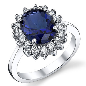 Metal Masters Solid Sterling Silver Kate Middleton's Engagement Ring with Simulated Sapphire Blue Color Cubic Zirconia 7