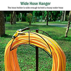 Garden Hose Holder, ROSSNY Metal Hose Stand Detachable Water Hose Holder Freestanding Hose Holders for Outside with 3 Long Spiky Feet Heavy Duty Hose Hanger Garden Hose Storage for Garden