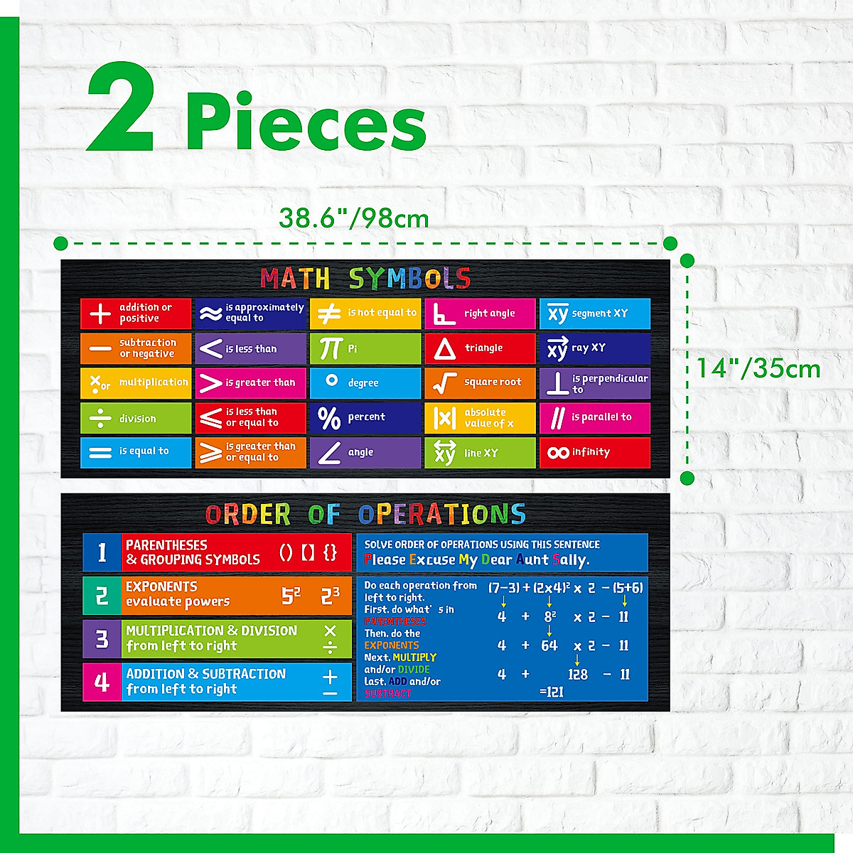 Math Symbols Poster, 2 PCS Large Math Symbols Order of Operation Mathematics Bulletin Board Banner Wall Decor for Primary Middle High School Classroom (Poster Tube Package)