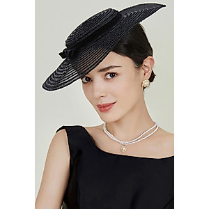 BABEYOND Wide Brim Tea Party Fascinator Kentucky Hat Derby Fascinator Wedding Hat for Cocktail Black