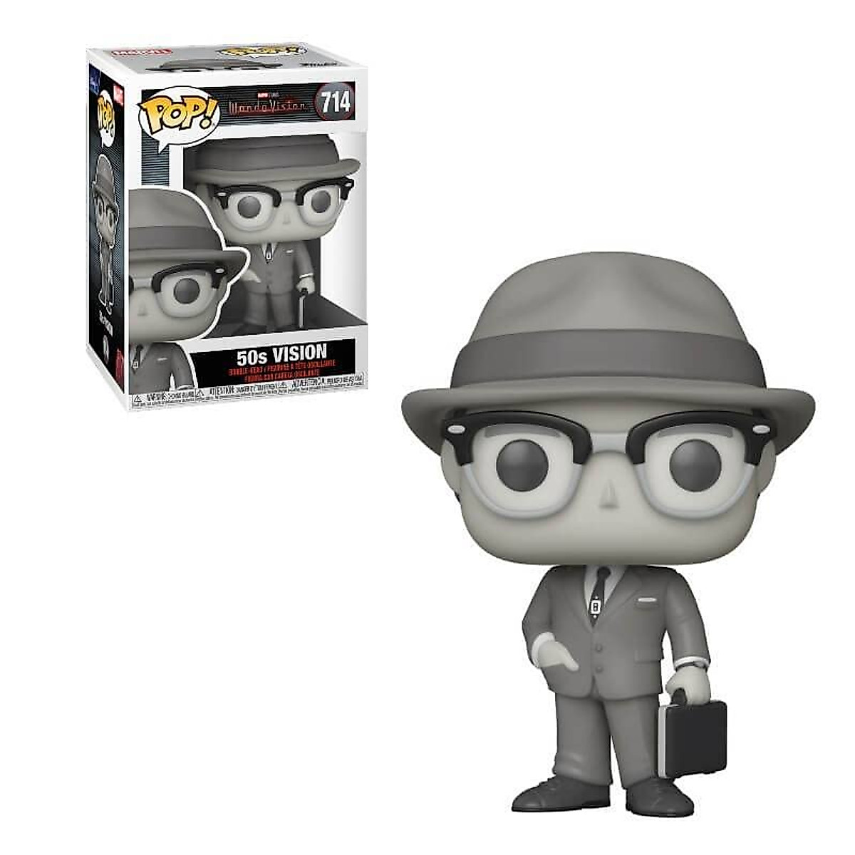 POP Marvel: WandaVision - Black & White 50s Vision Funko Vinyl Figure (Bundled with Compatible Box Protector Case), Multicolored, 3.75 inches