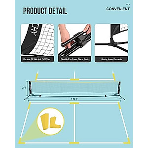 Brenchy Pickleball Set for Home Driveway - Includes 17ft Net, 4 Paddles, 4 Balls, 4 Cooling Towels, 1 Scoreboard, 1 Court Marker, 1 Tape Measure