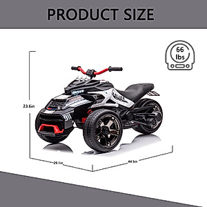 POSTACK 24V Kids Ride on Police Motorcycle, 3 Wheeler Ride On ATV for Boys Girls, Battery Powered Electric Vehicle for Toddlers with LED Lights, Music, Horn, Black