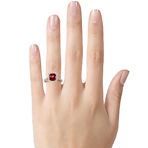 FJC Finejewelers 10k White Gold 6mm Cushion-Cut Garnet with White Topaz accent stones Halo Ring Size 8