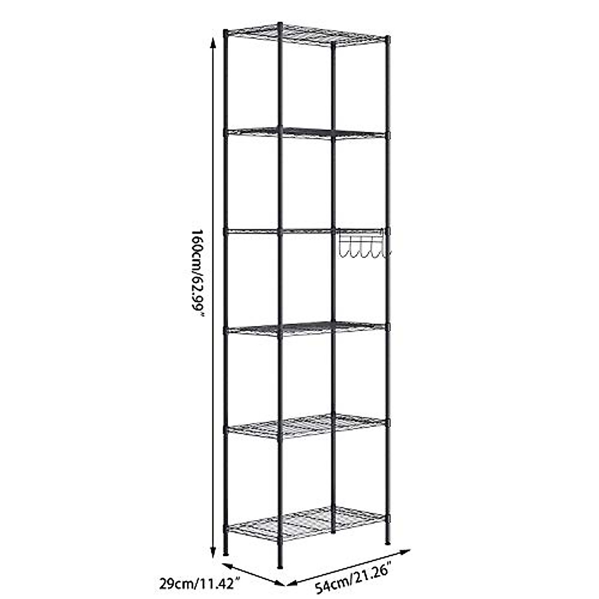 Anfan 6 Tier Wire Shelving Unit Heavy Duty Metal Wire Storage Shelves with Adjustable Leveling Feet & Side Hooks for Kitchen, Garage and Office (Black)