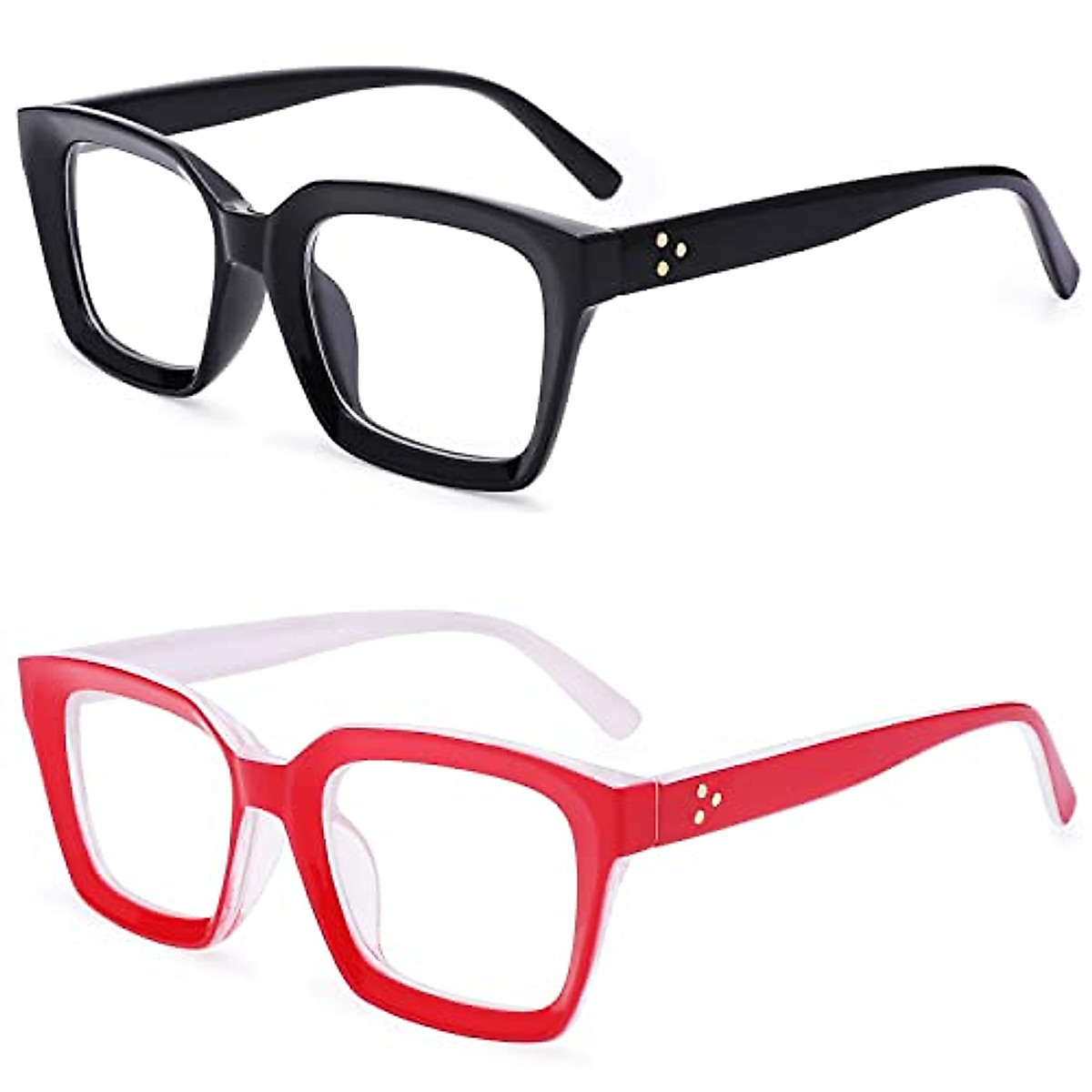 Hycredi Classic Square Eyewear Non-prescription Clear Lens glasses for Women Men Thick Square Frame Eyeglasses-Black+Red