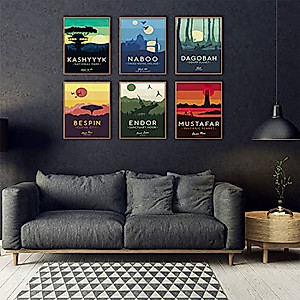 UCRGGUY Travel Star On The Wars Posters for Room Aesthetic 6 Piece Galaxy Planet Attraction Style Movie Poster Canvas Wall Art Party Decor Bedroom Living Fans Gifts 8x10inch Unframed, Star01