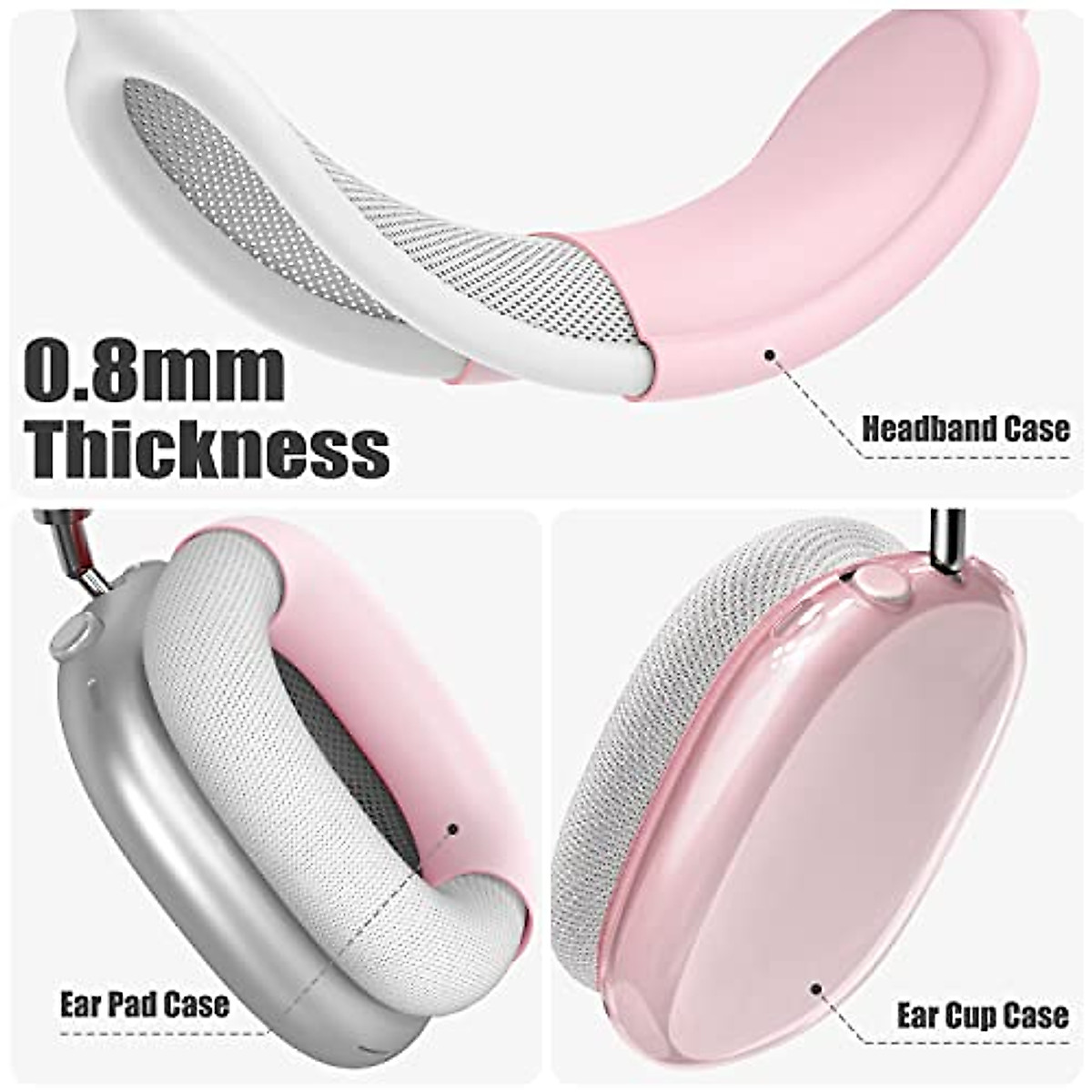 【3 in 1】 Case Cover for AirPods Max Headphones, Anti-Scratch Sweat-Proof Ear Pad Covers/Ear Cups Cover/Headband Cover Protectorfor Apple AirPods Max - Pink
