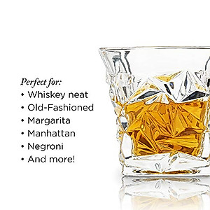 Viski Gem Crystal Whiskey Tumblers Set of 2, Lead-Free Premium Crystal Clear Glass, Striking Lowball Cocktail Glasses, Scotch Glass Gift Set, 10 oz