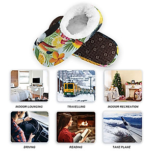 Qmxo Tropical Fruits Lemon Bird Toucan Flowers Slippers for Women and Men, Womens Coral Fleece Indoor Slippers House slippers Socks Fuzzy Feet Slippers Bedroom Slippers Non-Slip