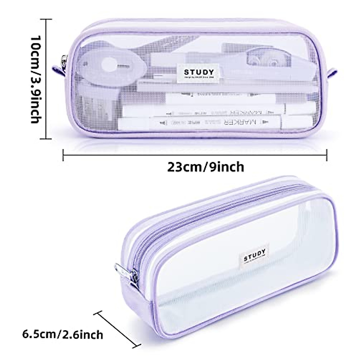KALIDI Grid Mesh Pencil Case Pen Bag Clear Case Marker Pouch Multifonction Organizer Box Transparent case Makeup Bag Office College School Gift for adults Teen Girl Boy