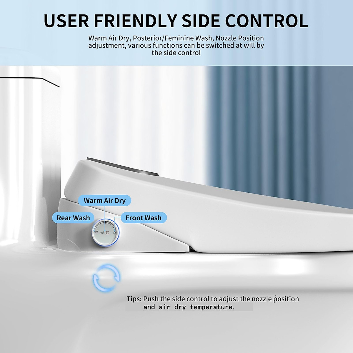 Smart Bidet Toilet Seat, Smart Unlimited Warm Water, Vortex Wash, Electronic Heated, Warm Air Dryer, Rear and Front Wash, LED Light, Need Electricity, White
