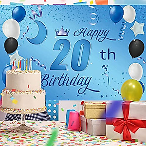 Sweet Happy 20th Birthday Backdrop Banner Poster 20 Birthday Party Decorations 20th Birthday Party Supplies 20th Photo Background for Girls,Boys,Women,Men - Blue 72.8 x 43.3 Inch