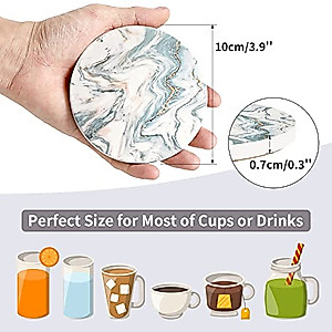Coasters with Holder, Absorbent Coasters by DSNDVES, Set of 6 Ceramic Coasters, Marble Style Drink Coasters with Cork Base, Bar Coasters, Round Stone Coasters for Table Protection Gray Water Ripple