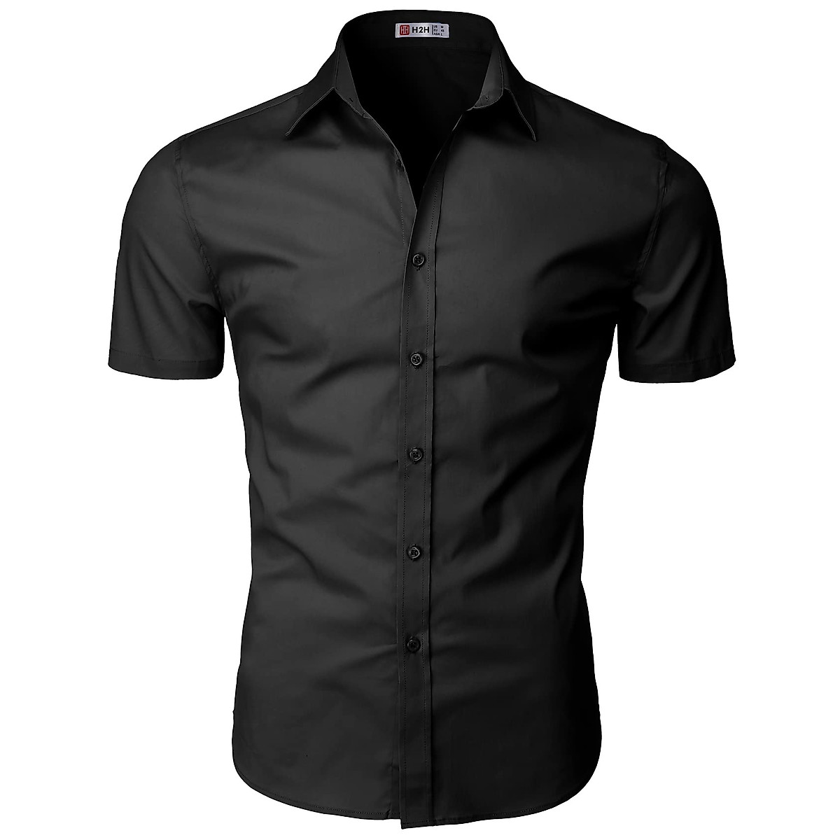H2H Black Button up Shirt Men Black US L/Asia XL (KMTSTS0132)