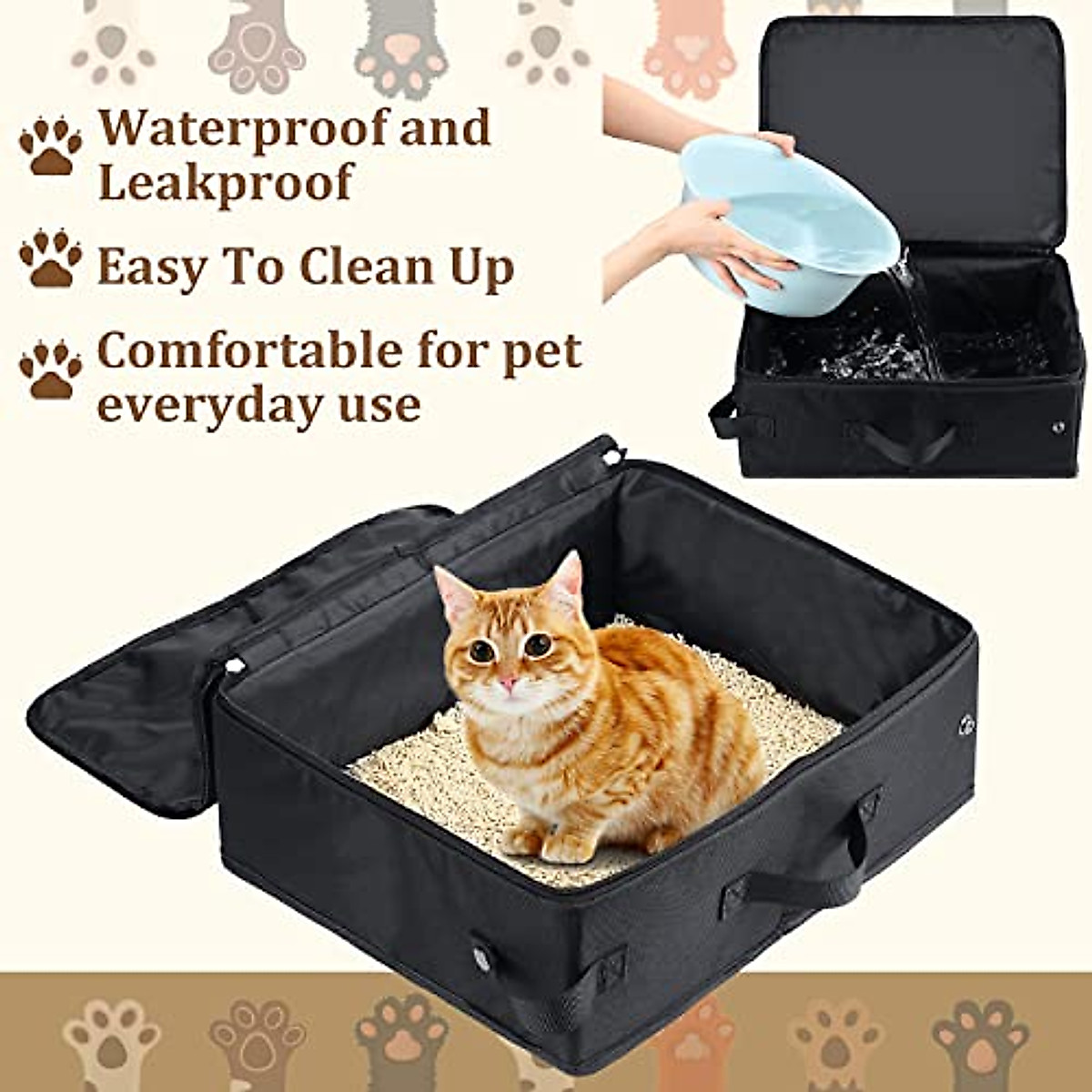 4 Pack Travel Portable Litter Tray, Cat Litter Box with Lid and Handle 15.7 x 12.6 x 5.9In Leak Proof Collapsible Litter Pan, Lightweight, Odor, Easy to Use in Hotel, Car, Travel, Black