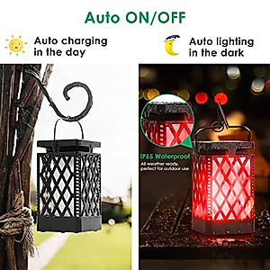 TomCare Solar Outdoor Lights, Red Flickering Flame Solar Lanterns Outdoor Waterproof Hanging Lights Upgraded LED Solar Garden Lights Decorative Solar Landscape Lights for Patio Deck Yard, 2 Pack