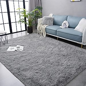 Kimicole Ultra Soft Fluffy Area Rug for Bedroom Living Room Home Decor, Plush Shaggy Rug for Playroom Dorm Room, Upgraded Modern Furry Rugs for Teen Girls Kids Room Decor, Nursery Rug, 4x6 Feet Grey