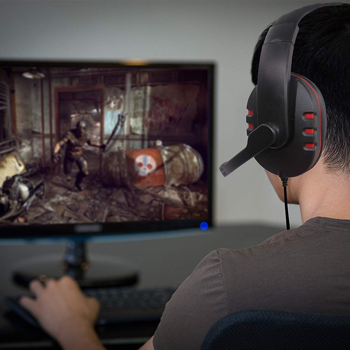 SourceTon 3.5mm Noise Isolating Over Ear Headphone with Mic and Volume Control Compatible with Laptop, PC, Xbox One Controller, Bonus with Extra 3.5mm Adapter