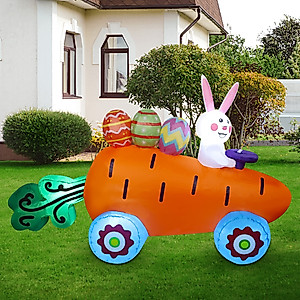 Sancodee 6 FT Long Easter Inflatable Bunny on Carrot Cart with Easter Eggs, Easter Blow up Yard Decorations for Indoor Outdoor Garden Lawn Holiday Party Decor