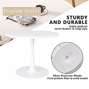 DKLGG White Round Dining Table, 31.5" Tulip Table Kitchen Dining Table 2-4 People with MDF Table Top & Pedestal Base, Mid-Century End Table Leisure Table Coffee Office Living Room Table