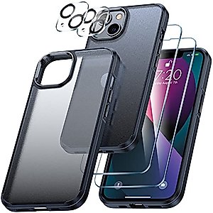LK [5-in-1] for iPhone 13 Case, 2 Pack Tempered Glass Screen Protector + 2 Packs Lens Protector, Matte-Finish, All-Round Protection, Shockproof, Anti-Scratches Kit for iPhone 13 case