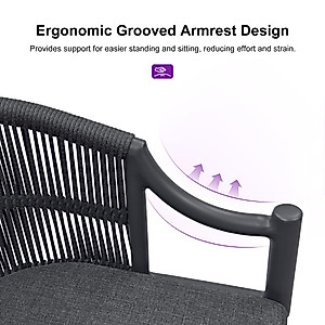 PURPLE LEAF Patio Bar Stools Set of 2 Outdoor Wicker Modern High Bar Chairs Metal Cushioned Barstools with Backs and Ergonomic Armrest for Balcony Garden Indoor Kitchen Island, Gray