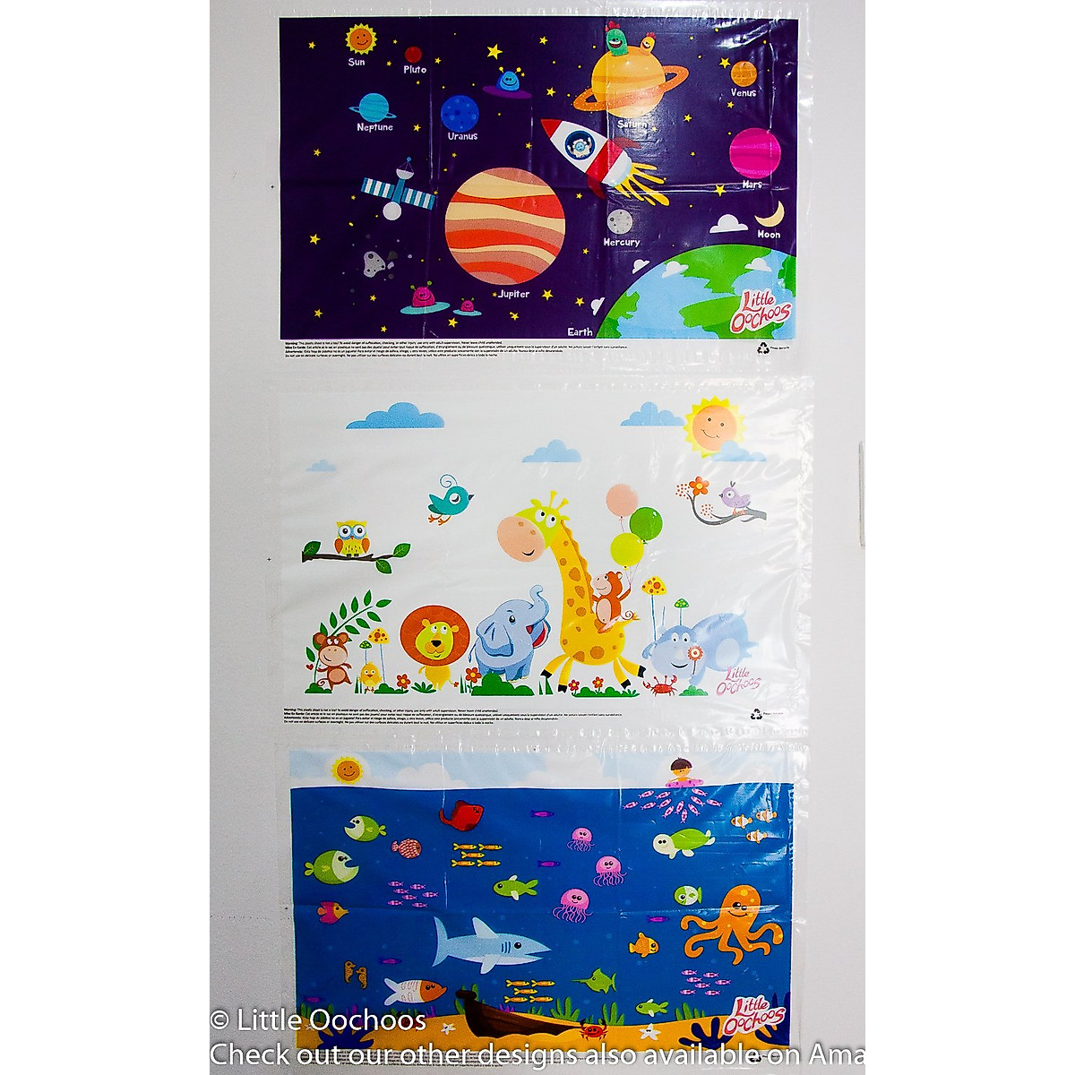 Safari Disposable Placemats for Table Top 60 Mats for Children Kids Toddlers Baby Perfect to use as Restaurants Place mats BPA Free Eco Friendly Sticks to Table Fun Designs Keep Neat Now!