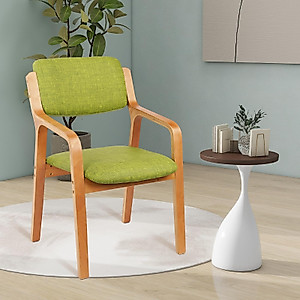 CLATINA Green Wood Mid Century Accent Chair, Fabric Armchair Side Chair with Comfort Seat Backrest for Dining Living Room Bedroom Reading Room Balcony(2P)