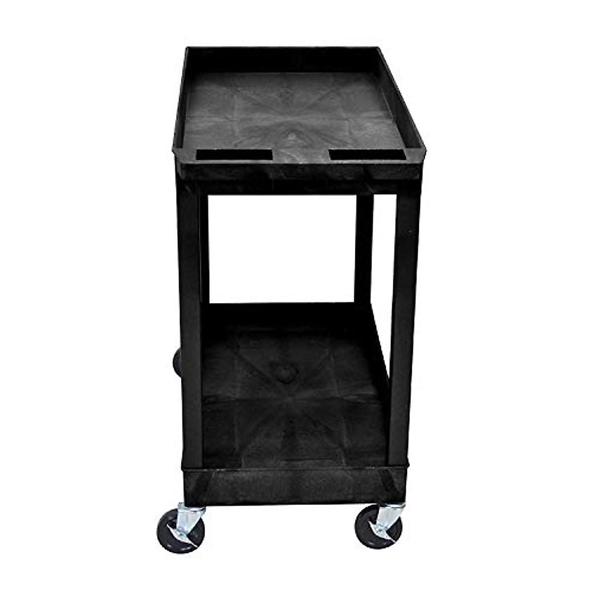 Offex 32" x 18" Mobile Multipurpose Utility Tub Cart with 2 Shelves and Push Handle - Black, Great for Warehouse, Garage and More