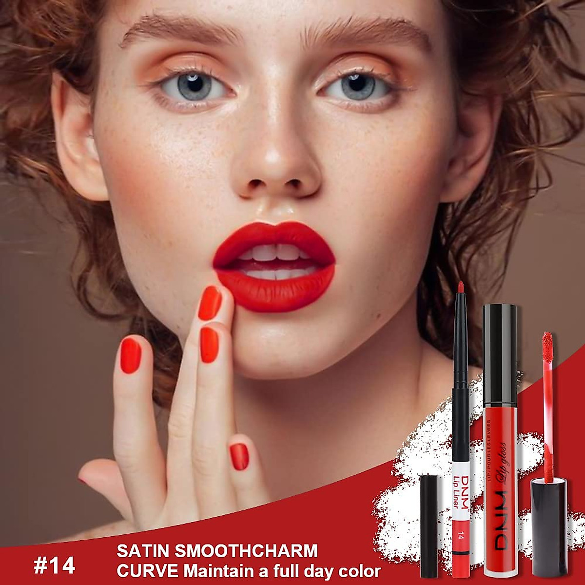 evpct 2Pcs Ruby Red Matte Lip Liner and Lipstick Combo DNM Red Lip Gloss Stains Pencil Makeup Set Women Waterproof Long Lasting 24 Hours Lipstick and Lip Liner Set labiales mate 24 horas originales 14