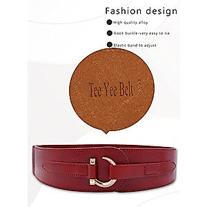 TeeYee Red Leather Belts Elastic Renaissance Waist Stretch Retro Belt Vintage Fashion Medieval Fashion Hook Belt Medium