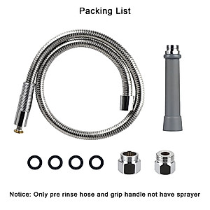 TBER Replacement B-0044-H Pre Rinse Sprayer Hose for TS Brass, 44” Flexible Stainless Commercial Kitchen Sink Faucet Hose with Heat Resistant Grip Handle(Gray)