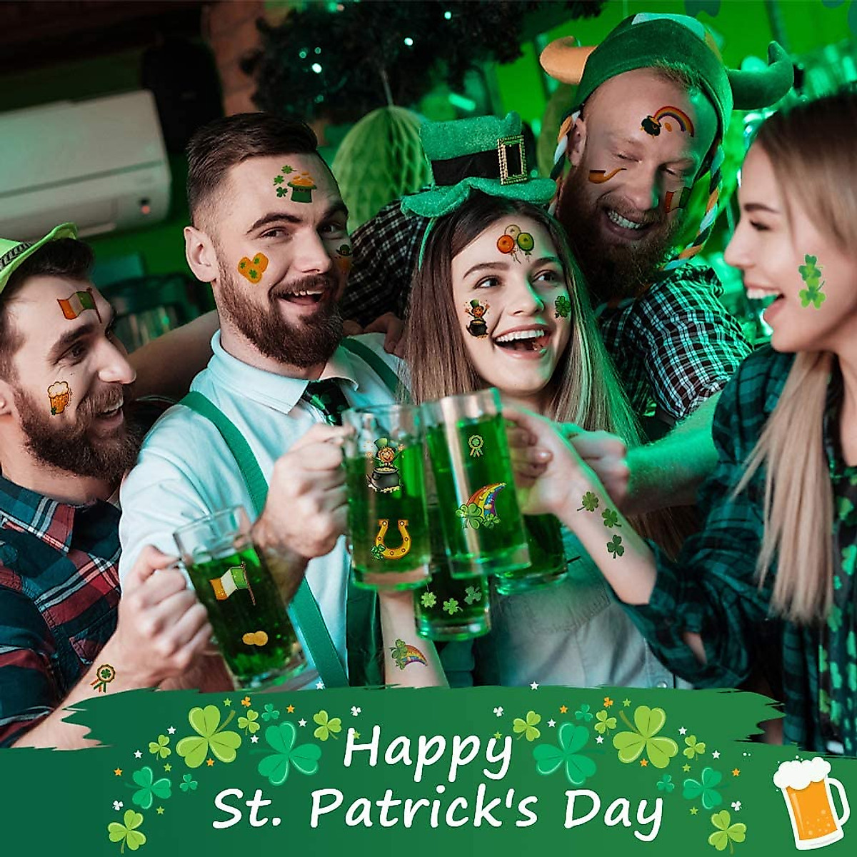 St Patricks Day Tattoos,16 Unique Sheets, 140 Pcs St Patricks Day Stickers, St. patrick's Day Temporary Tattoos Shamrock, Amazing Irish St Patricks Day Decorations Party Favors, A HIT for Your event!