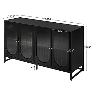 FOKWE Modern Accent Sideboard Cabinet with Glass Doors, Freestanding Storage Cupboard Console Table for Kitchen Dining Living Room Hallway Office,Black
