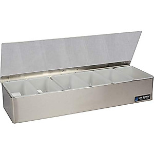 San Jamar Garnish Trays with Hinged Lid for Kitchen, Bar, And Restaurants, Stainless Steel, 18.5 X 6.5 X 4 Inches, Silver