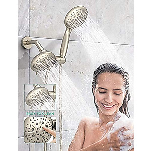 SR SUN RISE Shower System with Handheld Shower and Rain Shower Combo Set High Pressure 5-spray Dual 2 in 1 Shower Faucet Patented 3-way Diverter Brushed Nickel (Valve Include）