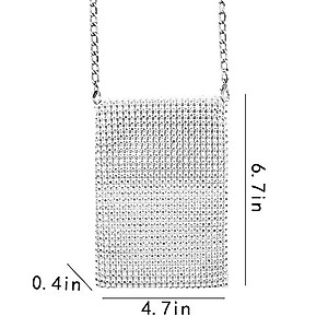 AIBEARTY Women Girls Sparkly Rhinestone Cell Phone Purse Mini Crossbody Bag Evening Clutch Shoulder Bag with Metal Chain