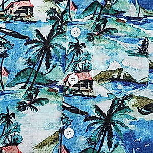 MHSH Baby Boys Hawaiian Shirts Romper Toddlers Button Down Short Sleeve Outfits Infant Kid Onesie Summer Beach Clothes(3-6M, blue)
