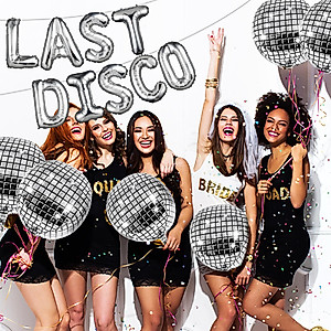 DSLSQD 15 Pieces Last Disco Balloons, Silver Last Disco Balloons 16 Inch Disco Letters and 22 Inch Disco Ball Balloons Last Disco Bachelorette Party Decorations Bridal Shower Party Supplies