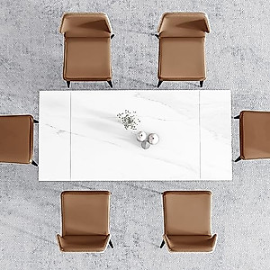 SIMTONAL Extendable Dining Tables, 71" Rectangular Kitchen Table with Sintered Stone Tabletop（Only Table）, White