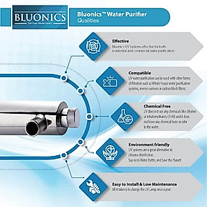 Bluonics Ultraviolet Light Water Purifier UV Sterilizer for Reverse Osmosis Drinking Water System 0.5 GPM