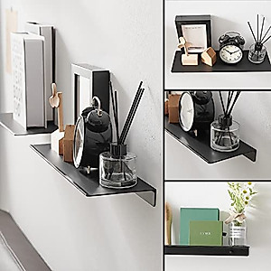 JOOM Black Floating Shelves for Wall Storage, Metal Wall Shelves for Living Room, Bathroom, Kitchen, 12” Small Display Shelves for Collectibles(2 PCS)