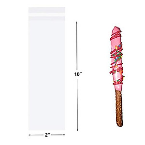 100 Pcs Resealable Cello Bags Pretzel Bags, RFWIN 2 X 10 Inches Clear Self Sealing Cellophane Treat Bag for Easter Snack Bakery Candy Cookie Chocolates