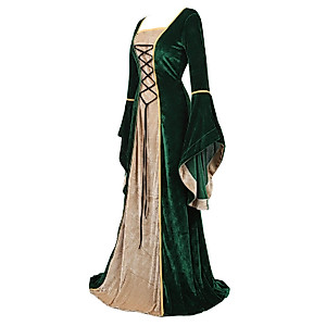 frawirshau Medieval Dress Renaissance Costume Women Ren Faire Costumes Retro Gown, Green Dress M