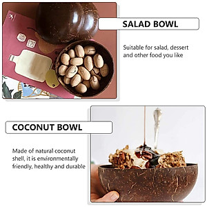 Hemoton coconut bowl with spoons，smoothie bowls Fruit Salad Bowl Buddha Bowl Kitchen Utensils (Natural)
