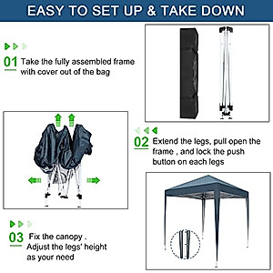 Outvita 6.5x6.5ft Pop Up Canopy Tent, Outdoor Instant Shelter Folding Canopy with 4 Side Walls and Carry Bag for Commercial Events, Party, Backyard BBQ, Camping Blue