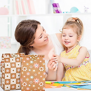 AnyDesign 24Pcs Vintage Boho Party Favor Bags 6 Designs Smile Daisy Paper Gift Bags with Sticker Decals Retro Checkered Goodie Treat Bags for Baby Shower Birthday Party Supplies Gift Wrap