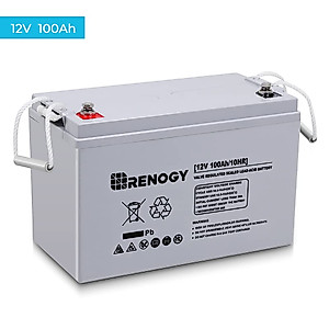 Renogy 200 Watt 12 Volt Monocrystalline Solar Panel Starter Kit & Deep Cycle AGM Battery 12 Volt 100Ah for RV, Solar Marine and Off-Grid Applications, Gray, Model Number: RNG-BATT-AGM12-100