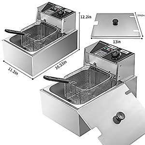 Swinod Deep Fryer with Basket and Lid Capacity 6L Stainless Steel Single Tank Countertop Fryer for Home and Commercial